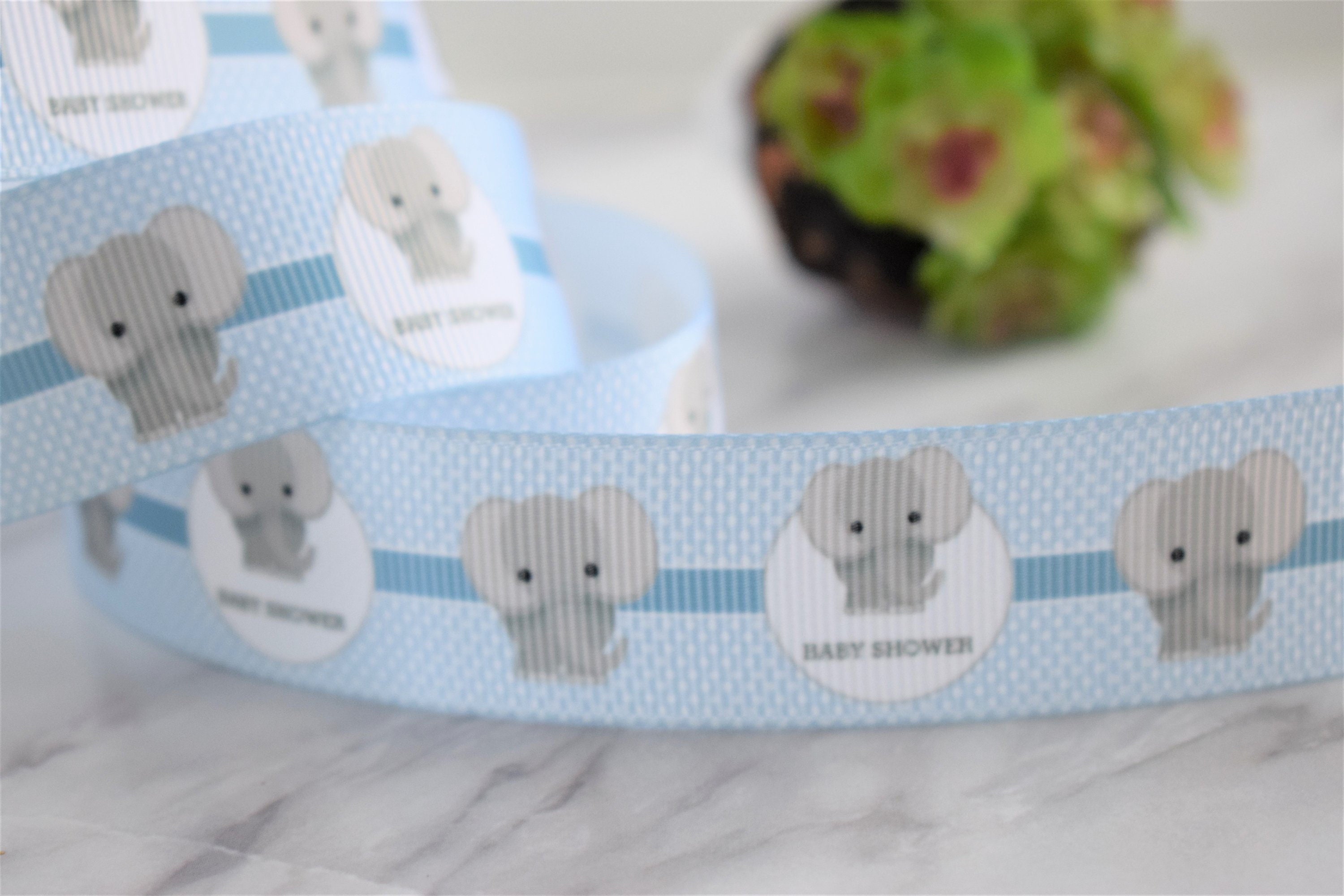 Blue Elephant Baby Shower Ribbon, Boy Baby Elephant Ribbon, Blue Grey ...