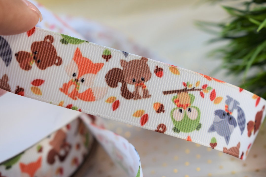 Woodland Fall Ribbon, Animal Baby Ribbon, Animal Grosgrain Ribbon, Fox ...