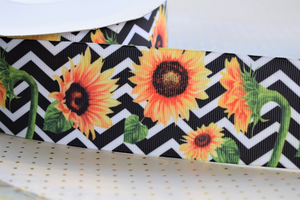 Sunflower Ribbon, Black Sunflower Ribbon, Sunflower Grosgrain Printed ...