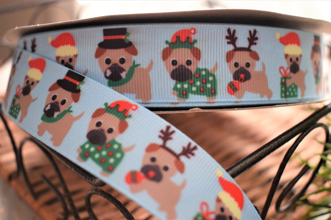 Dog Christmas Ribbon, Christmas Doggie Ribbon, Pet Christmas Grosgrain ...
