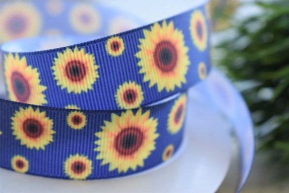 Sunflower Blue Rustic Ribbon Blue Sunflower Ribbon Sunflower | Etsy