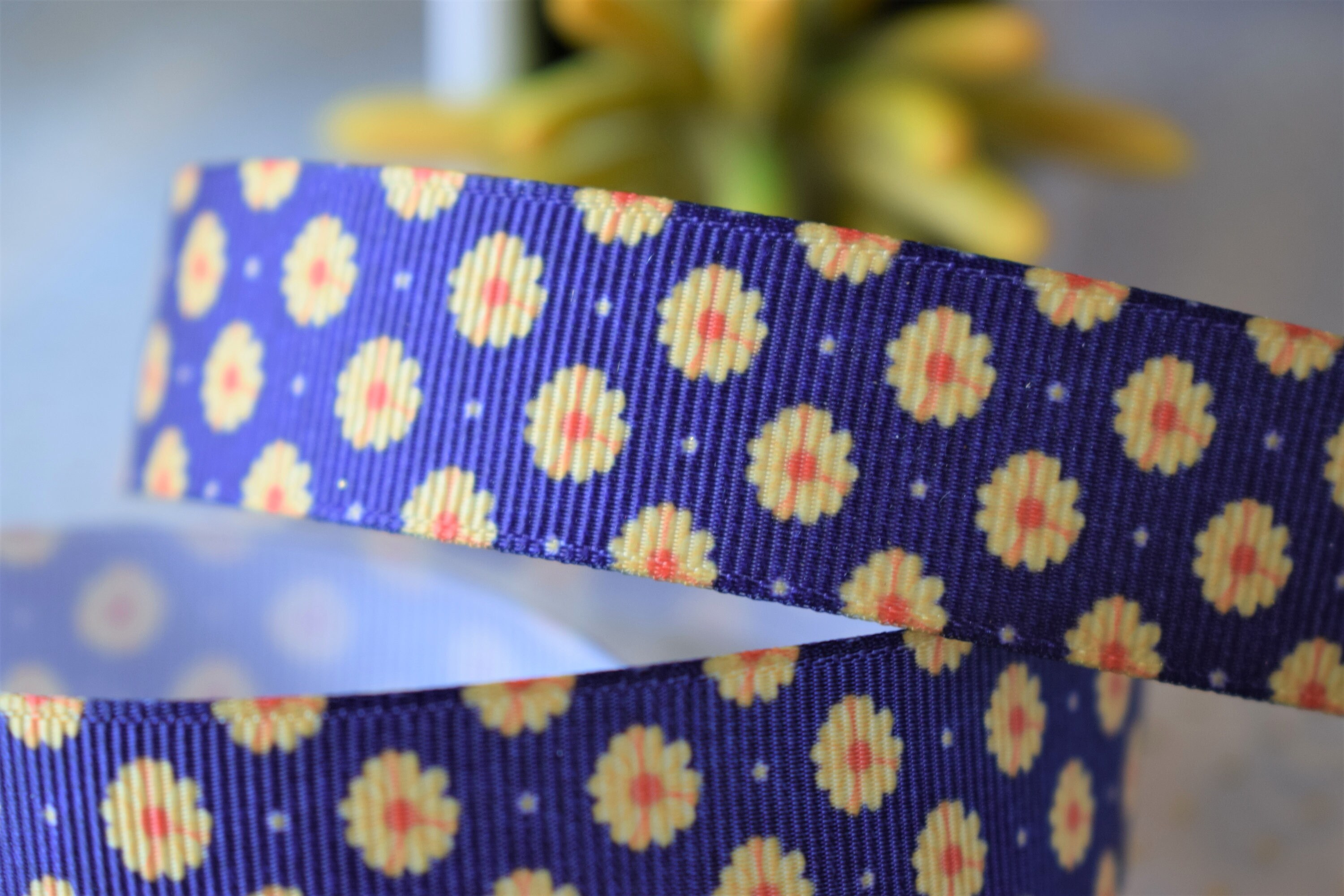Sunflower Ribbon Blue Flower Ribbon Sunflower Grosgrain - Etsy