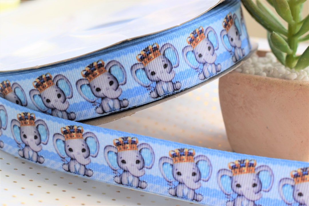 Gold Crown Elephant Ribbon, Boy Baby Elephant Ribbon, Blue Elephant ...