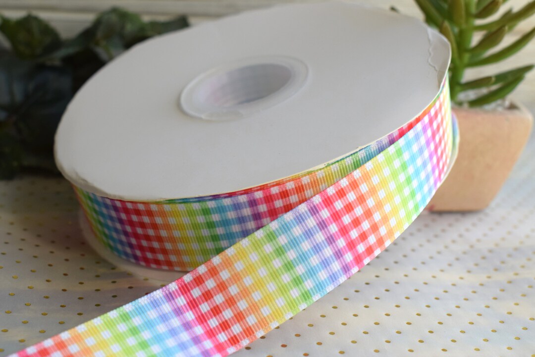 Rainbow Gingham Ribbon, Gingham Multicolored Ribbon, Gingham Grosgrain ...