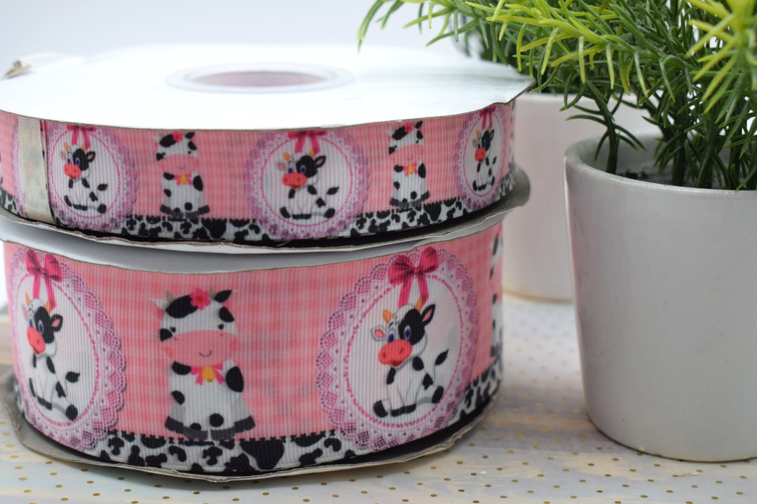 Pink Cow Ribbon, Animal Pink Cow Grosgrain Ribbon, Cow Pink Ribbon, Cow ...