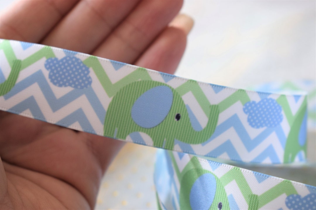 Blue Green Elephant Ribbon, Boy Baby Elephant Baby Shower Ribbon, Blue ...