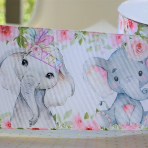 Girl Pink Elephant Baby Ribbon, Diaper Cake Ribbon, Girl Baby Shower ...