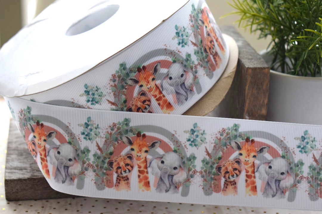 Animal Boho Rainbow Ribbon, Safari Monkey Diaper Cake Ribbon, Jungle ...
