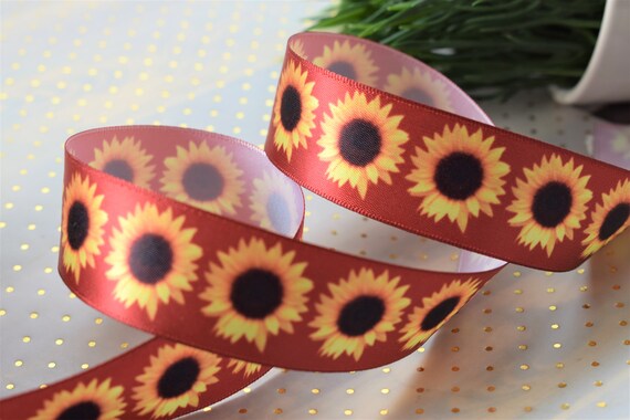 Sunflower Ribbon Flower Ribbon Sunflower Satin Printed | Etsy