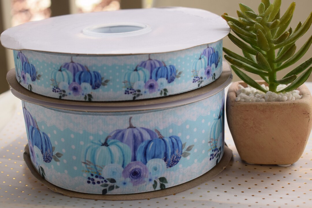 Blue Pumpkin Ribbon, Blue Flower Ribbon, Blue Pumpkin Grosgrain Ribbon ...
