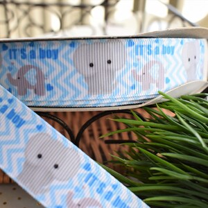 Blue Gray Elephant Baby Shower Ribbon, Boy Baby Elephant Ribbon, Blue ...