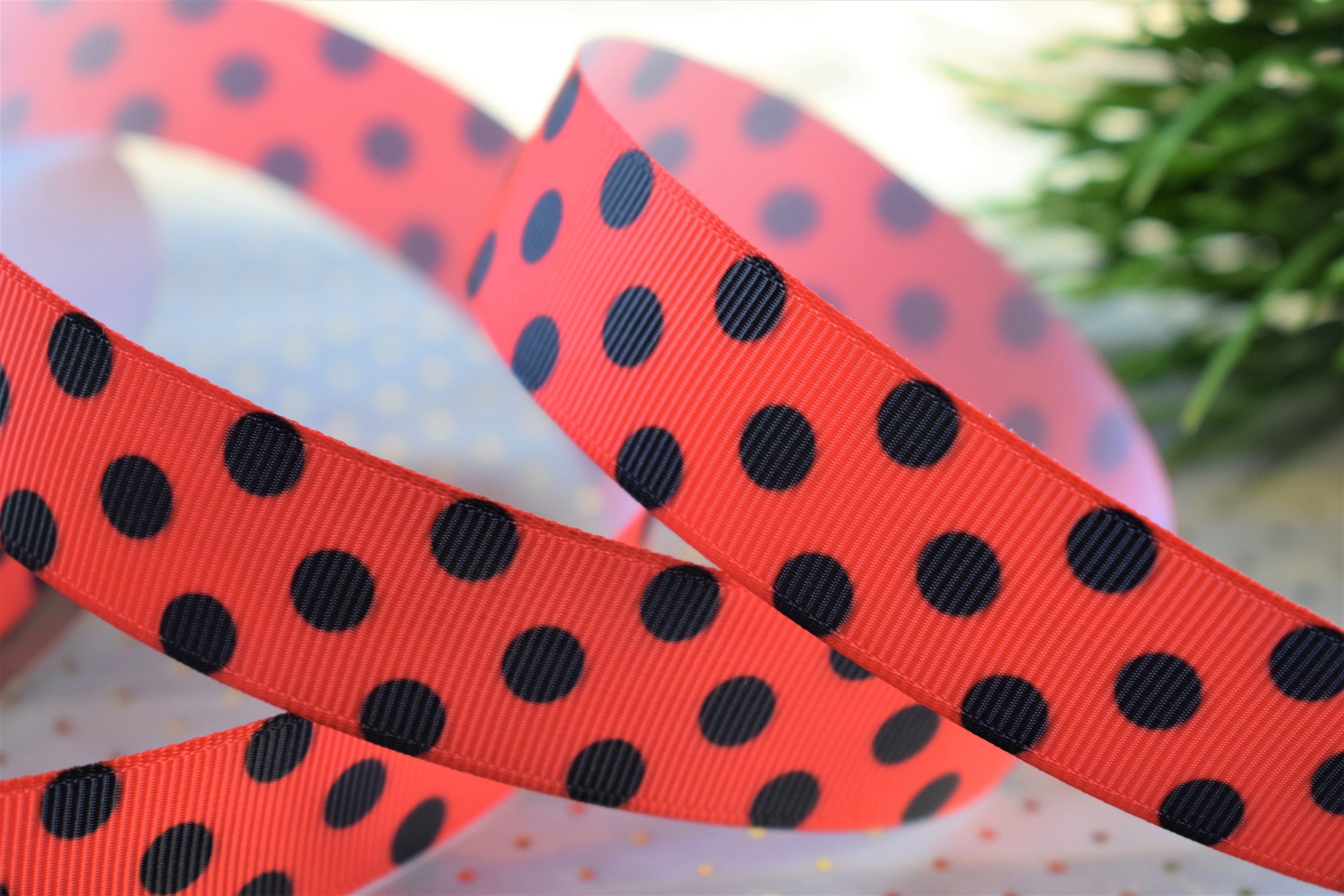 Red Polka Black Dot Ribbon, Red Polka Dot Ribbon, Red Grosgrain Printed ...