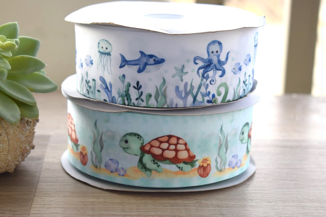 Octopus Under the Sea Ribbon, Turtle Crab Starfish Grosgrain Ribbon ...