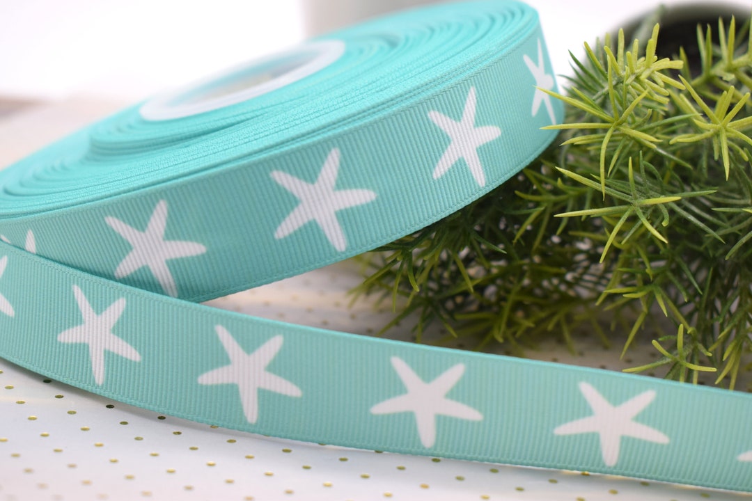 Mermaid Ribbon, Starfish Grosgrain Ribbon, Starfish Aqua Ribbon ...
