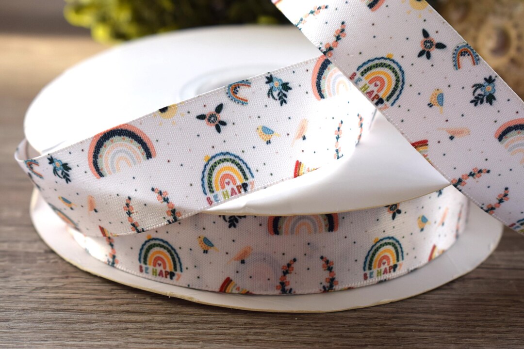 Boho Neutral Rainbow Satin Ribbon, Rainbow Neutral Ribbon, Boho Rainbow ...