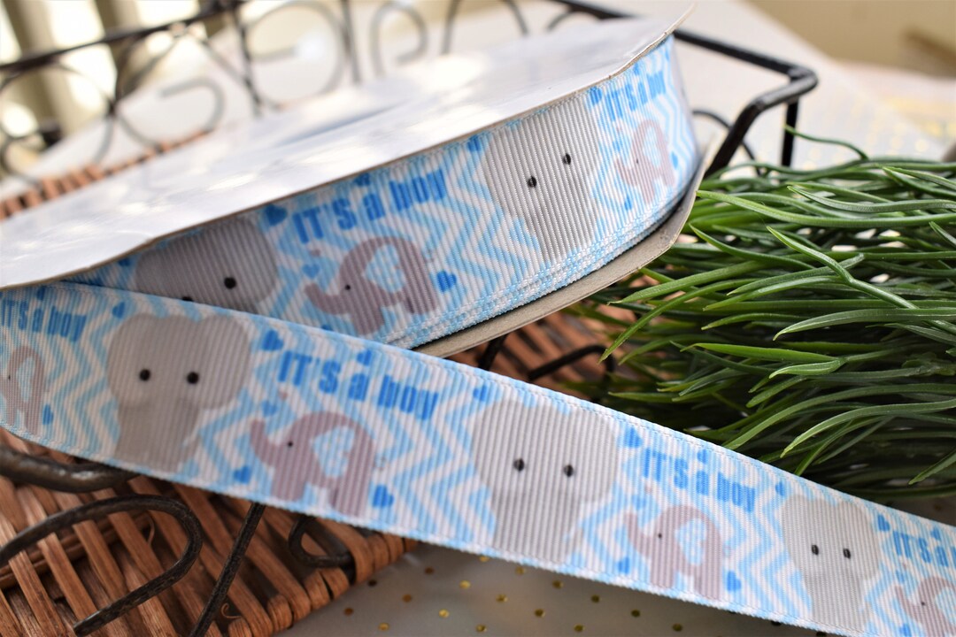 Blue Gray Elephant Baby Shower Ribbon, Boy Baby Elephant Ribbon, Blue ...