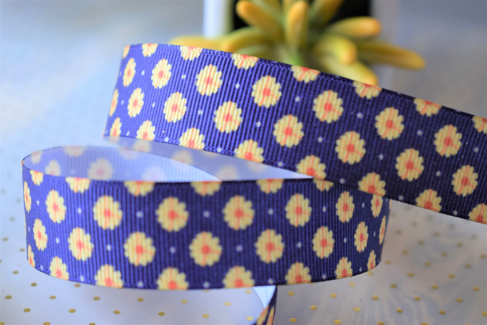 Sunflower Ribbon Blue Flower Ribbon Sunflower Grosgrain - Etsy