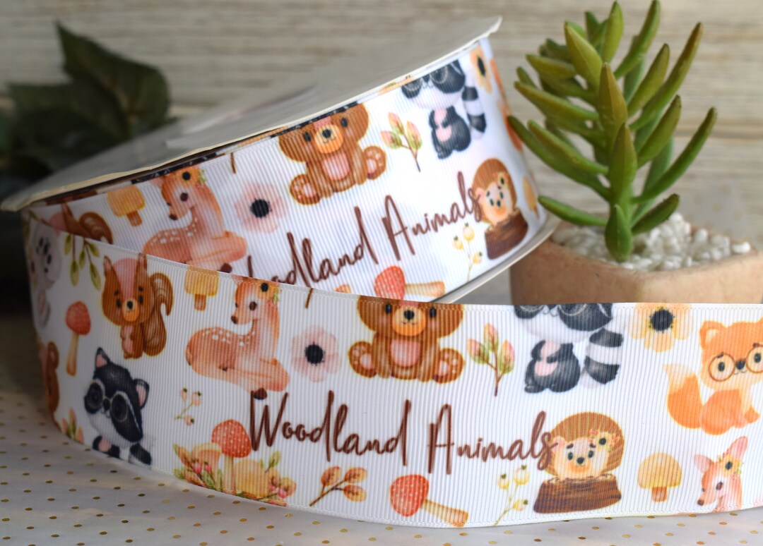 Woodland Baby Animal Ribbon, Fox Bear Raccoon Deer Ribbon, Diaper Cake ...