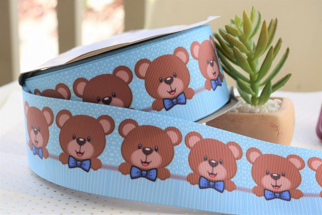 Boy Teddy Bear Ribbon, Teddy Bear Grosgrain Printed Ribbon, Blue Bear ...