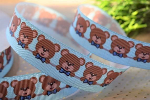 Boy Teddy Bear Ribbon Teddy Bear Grosgrain Printed Ribbon | Etsy