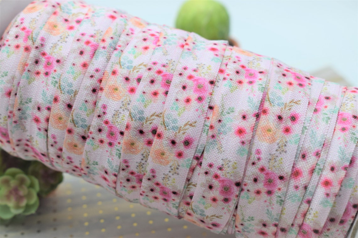 Pink Flower Elastic FOE Pink Ivory Floral Elastic Ribbon - Etsy