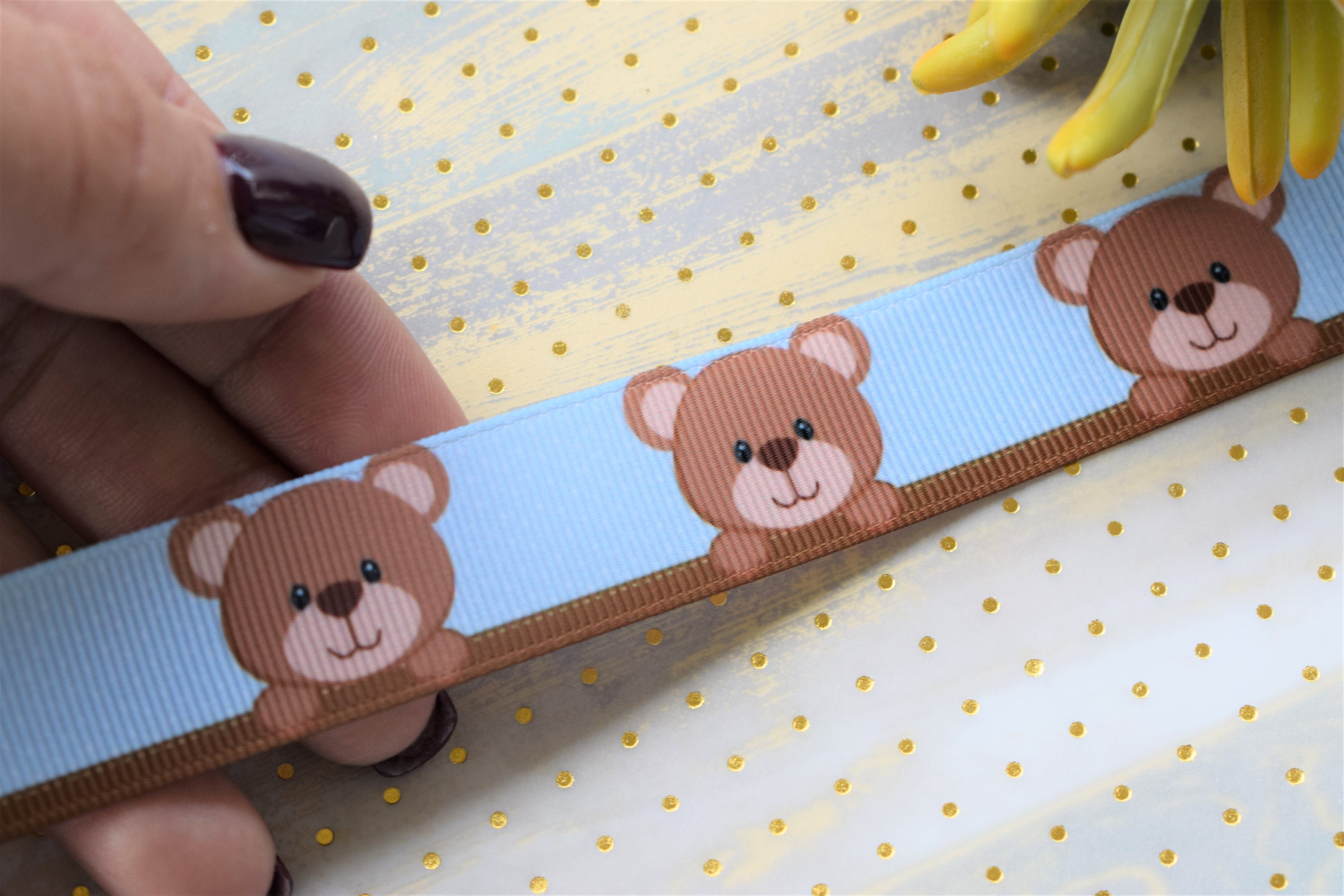 Boy Teddy Bear Ribbon Teddy Bear Grosgrain Printed Ribbon | Etsy Canada