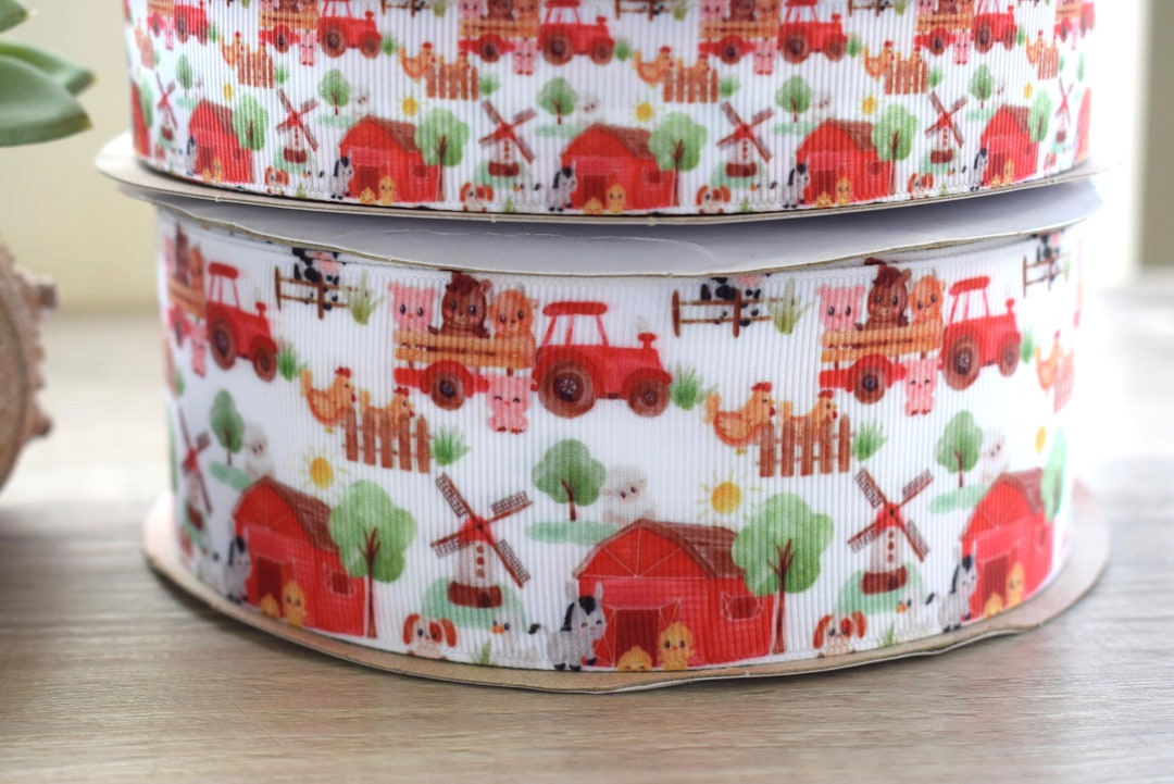 Farm Animal Grosgrain Ribbon, Cow Sheep Chicken Ribbon, Animal Farmer ...
