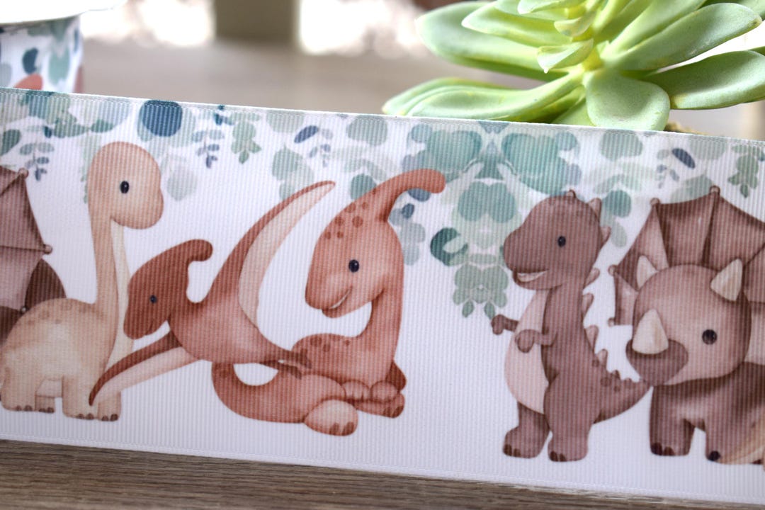 Boho Dino Grosgrain Ribbon, Diaper Cake Ribbon, Neutral Baby Dinosaurs ...