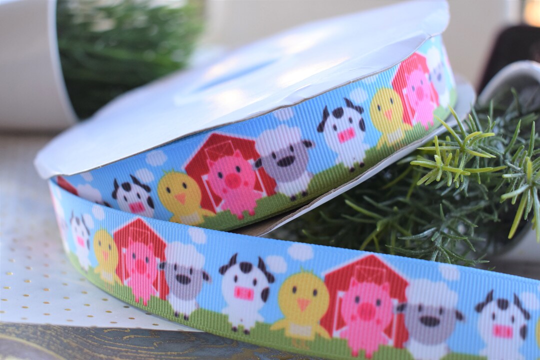 Farm Animal Ribbon, Cow Sheep Chicken Ribbon, Animal Farmer Grosgrain ...