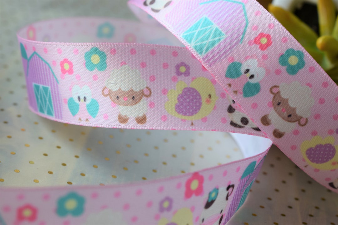 Girl Pink Farm Animal Ribbon, Cow Sheep Chicken Ribbon, Pink Farmer ...