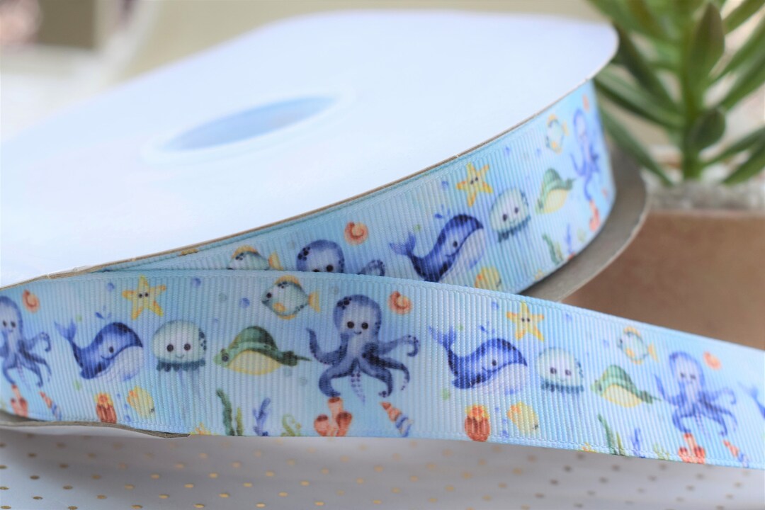 Under the Sea Ribbon, Turtle Crab Starfish Grosgrain Ribbon, Turtle and ...