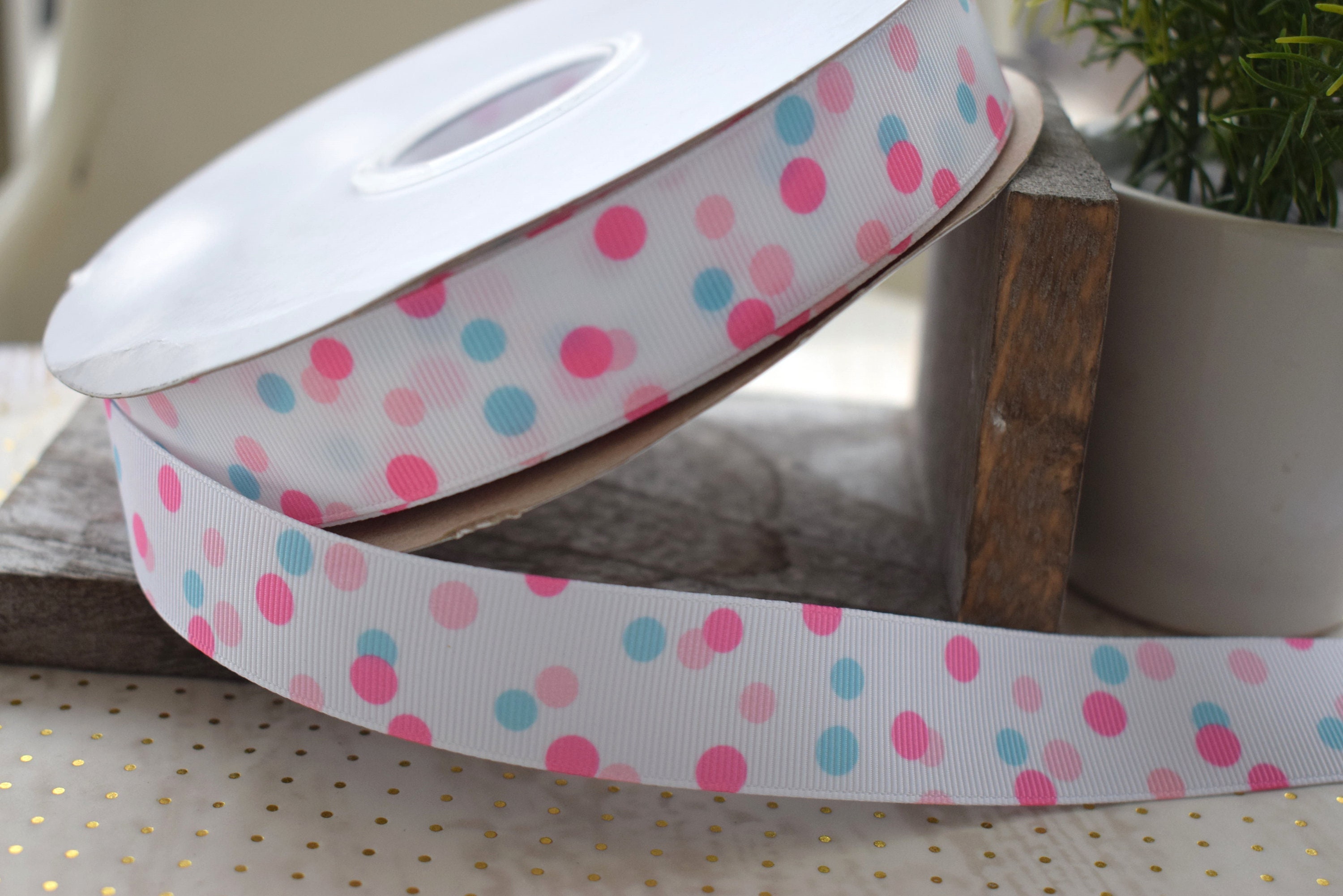 Blue Pink Polka Dot Ribbon Pink Blue Gender Reveal Ribbon - Etsy