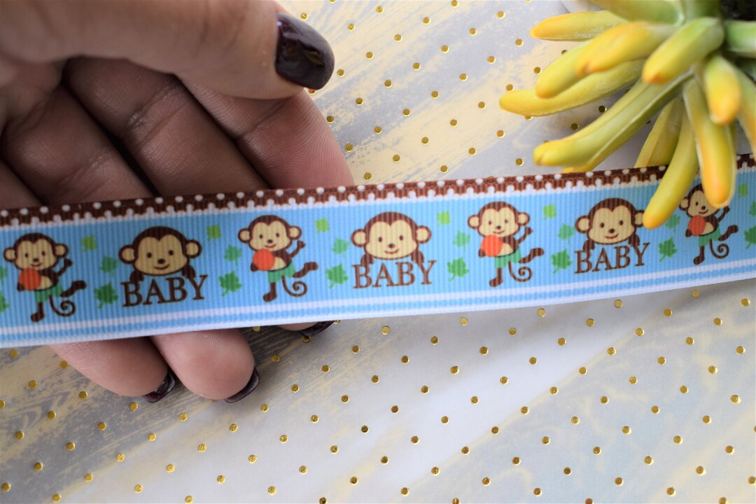 Monkey Baby Shower Ribbon, Blue Baby Monkey Ribbon, Monkey Jungle ...
