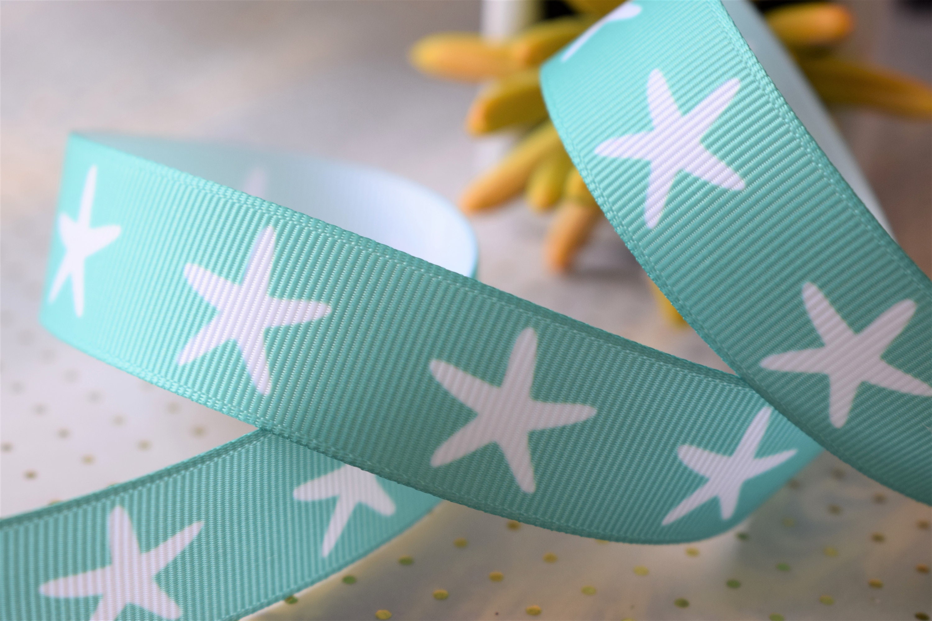 Mermaid Ribbon Starfish Grosgrain Ribbon Starfish Aqua - Etsy