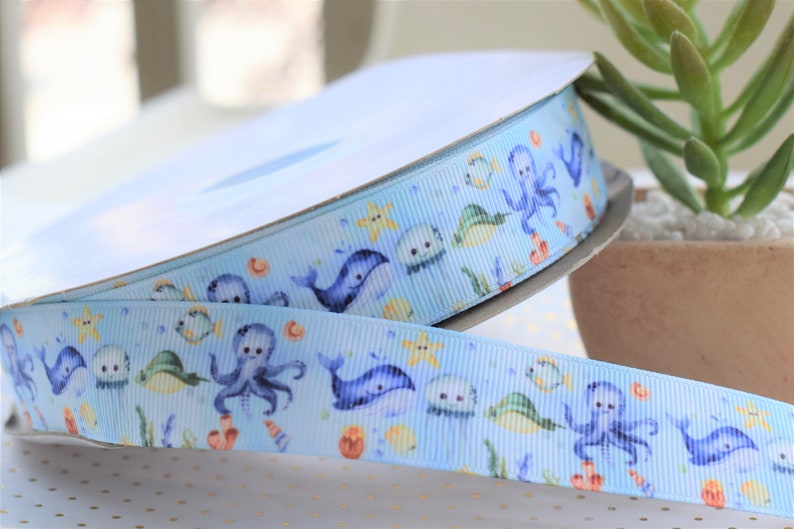 Under the Sea Ribbon Turtle Crab Starfish Grosgrain Ribbon - Etsy