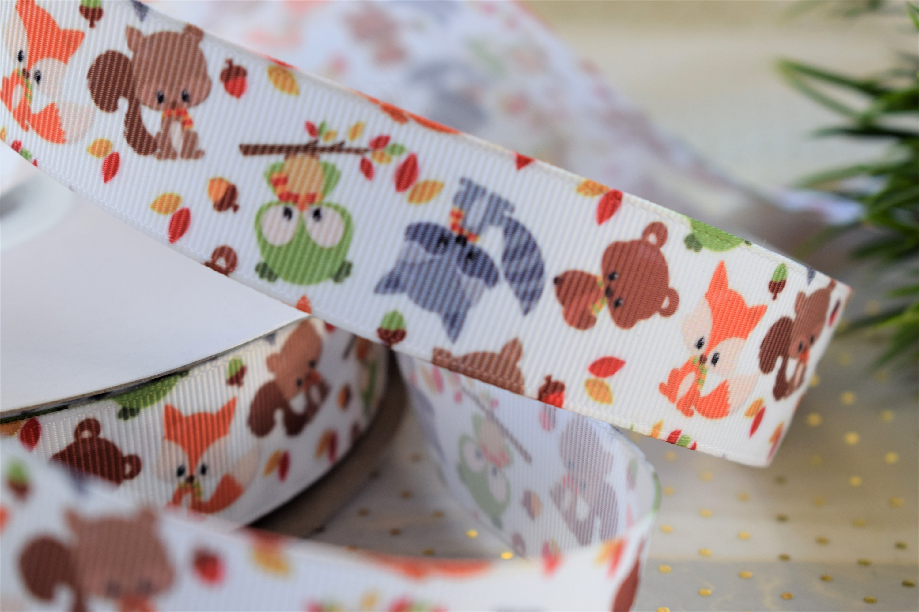 Woodland Fall Ribbon Animal Baby Ribbon Animal Grosgrain - Etsy