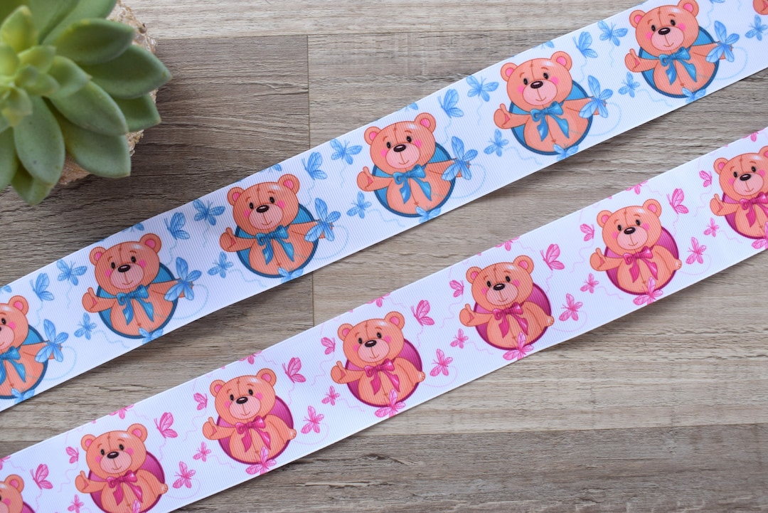Pink Blue Teddy Bear Ribbon, Girl Bear Ribbon, Blue Bear Ribbon, Boy ...