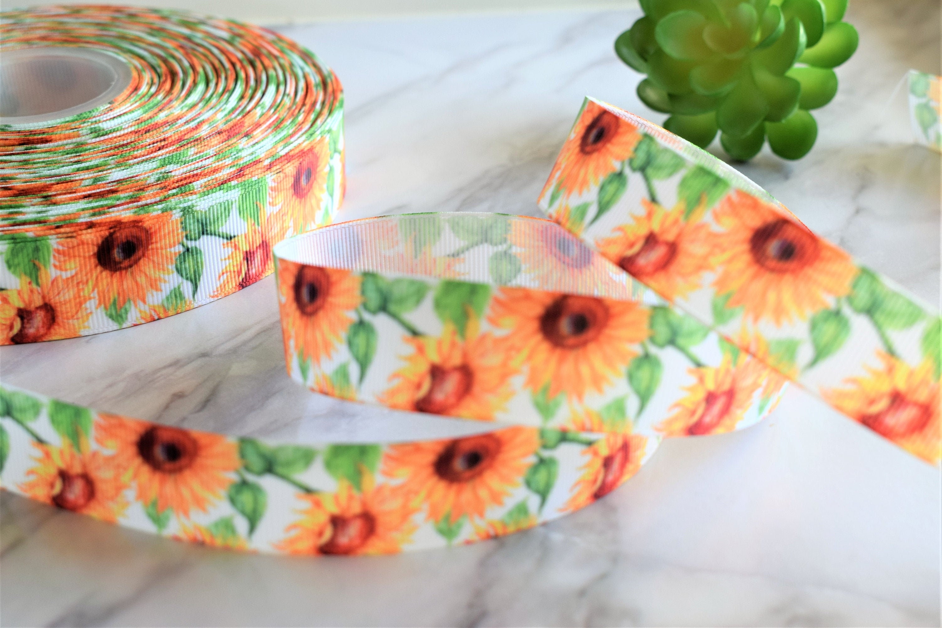 Sunflower Ribbon Flower Ribbon Sunflower Grosgrain Printed - Etsy