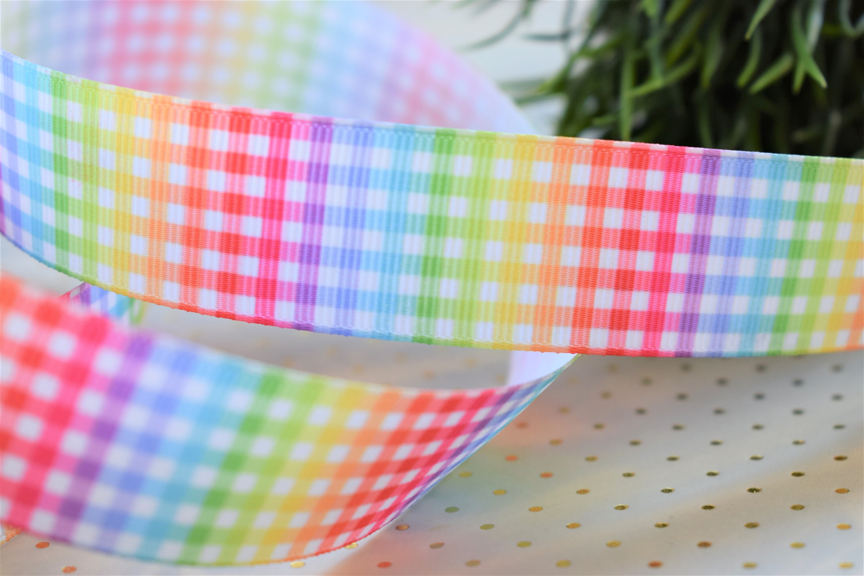Rainbow Gingham Ribbon, Gingham Multicolored Ribbon, Gingham Grosgrain ...