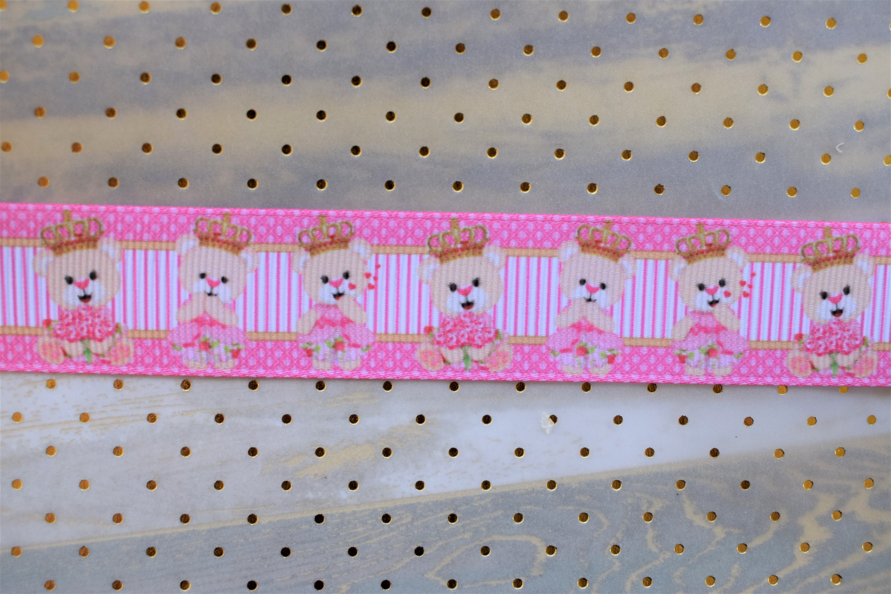 Pink Crown Teddy Bear Ribbon Girl Bear Grosgrain Printed | Etsy