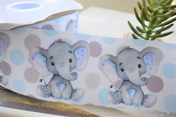 Blue Gray Elephant Baby Shower Ribbon Boy Baby Elephant | Etsy