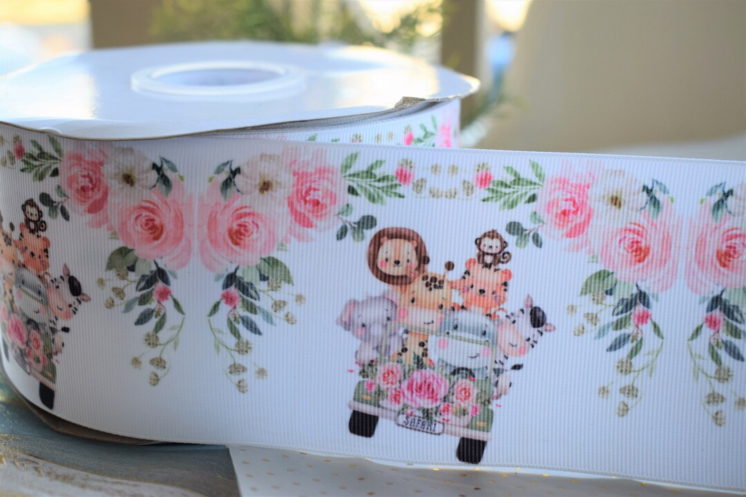 Girl Safari Baby Shower Ribbon, Diaper Cake Ribbon, Girl Baby Safari ...