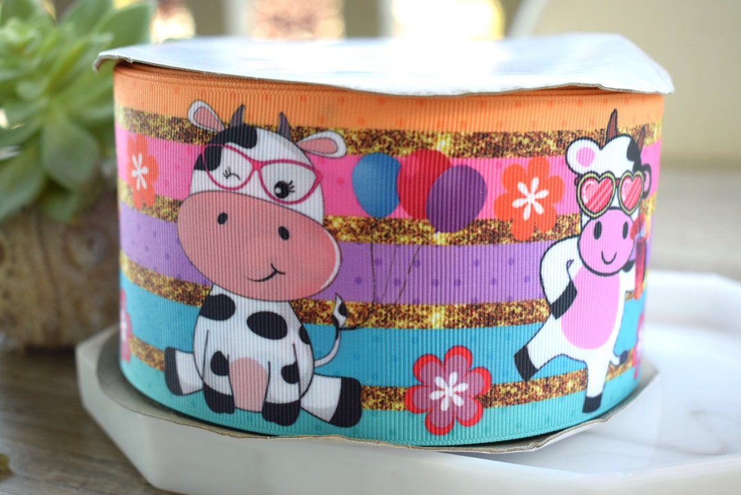 Cow Ribbon, Pink Cow Grosgrain Ribbon, Cow Lola Pink Ribbon, Cow ...