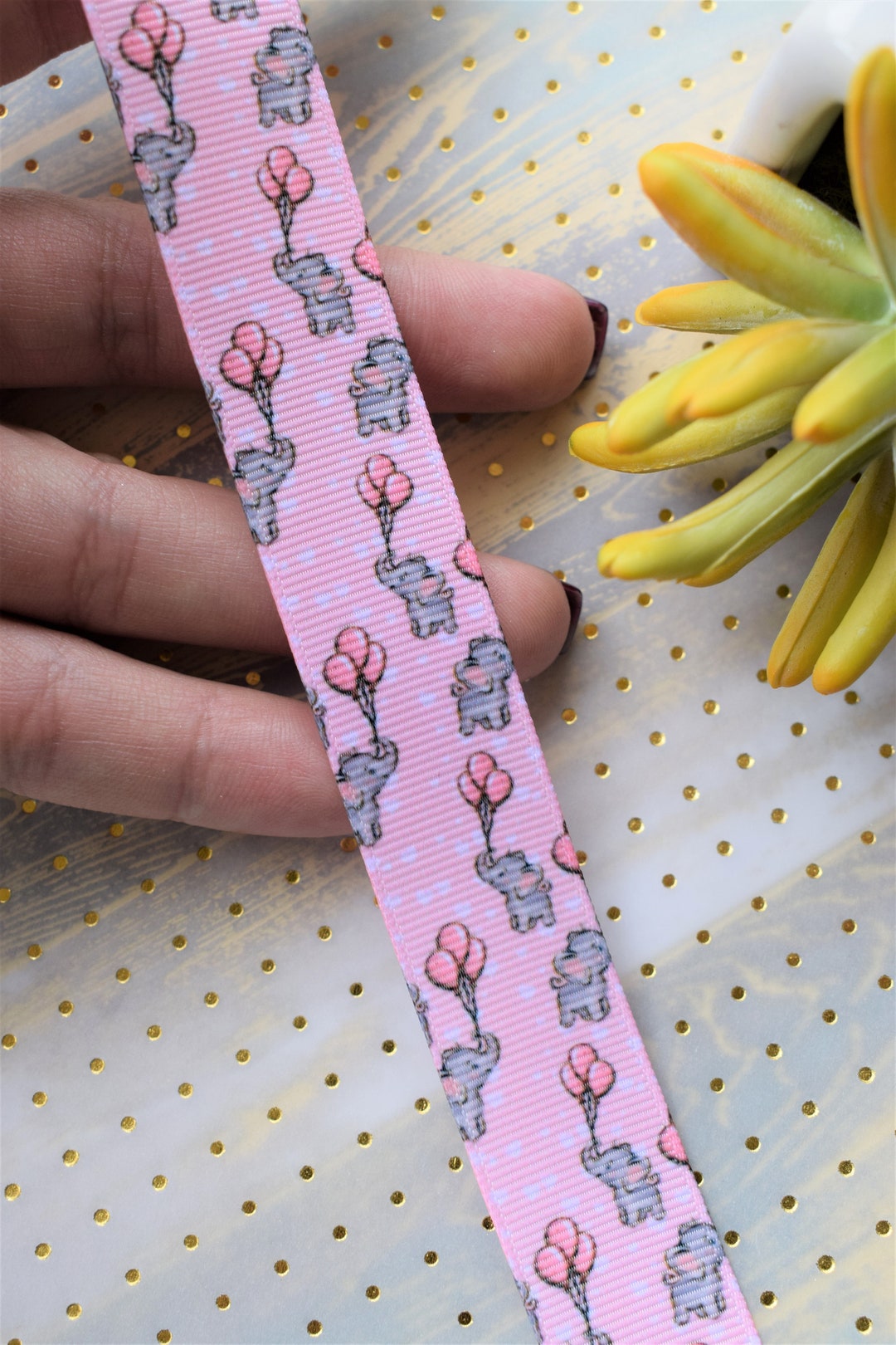 Pink Elephant Umbrella Ribbon, Girl Elephant Baby Shower Ribbon, Pink ...