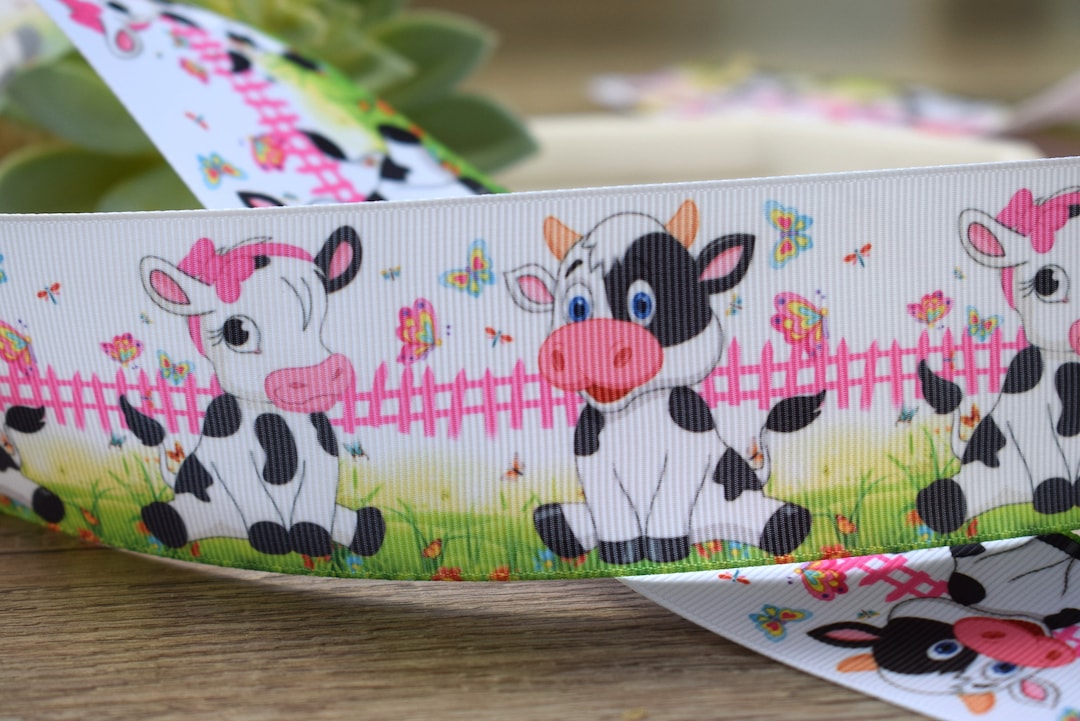 Pink Cow Ribbon, Animal Pink Cow Grosgrain Ribbon, Cow Pink Ribbon, Cow ...