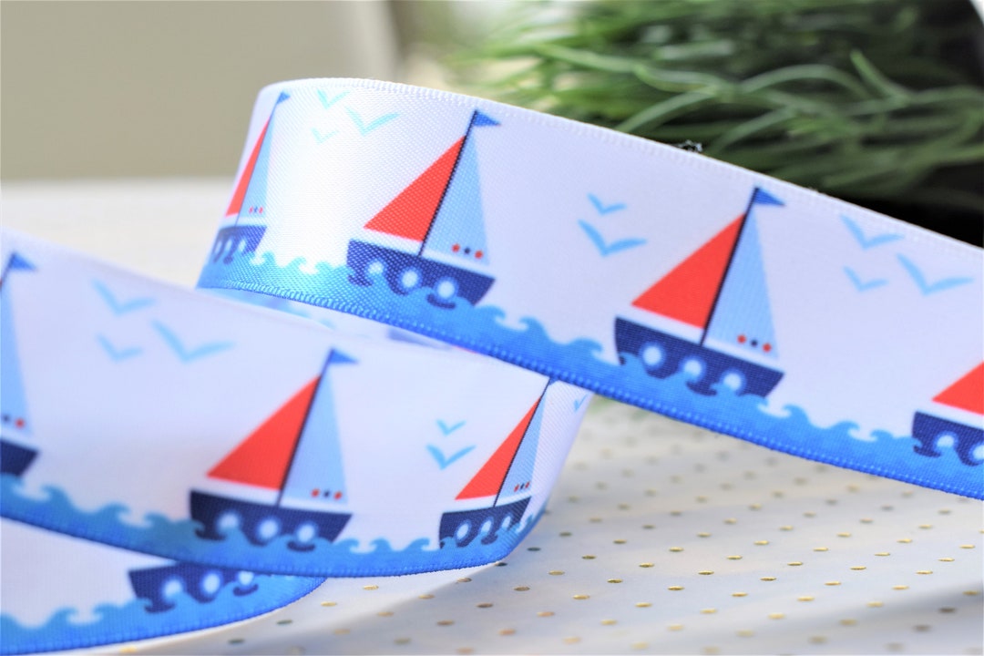 Nautical Boat Ribbon, Boat Royal Blue Ribbon, Royal White Anchor Ribbon ...