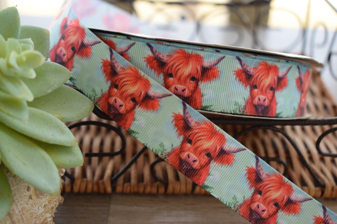 Highland Cow Face Ribbon, Animal Highland Cow Grosgrain Ribbon ...