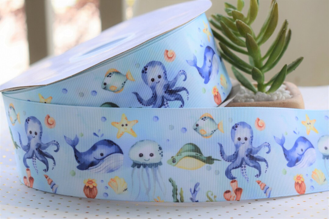 Under the Sea Ribbon, Girl Turtle Crab Starfish Grosgrain Ribbon ...