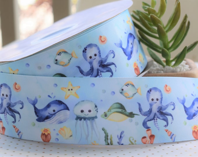 Under the Sea Ribbon, Girl Turtle Crab Starfish Grosgrain Ribbon ...