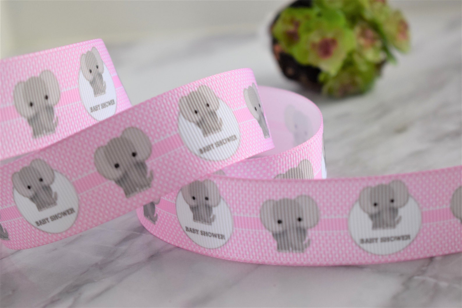 Pink Elephant Baby Shower Ribbon Girl Baby Elephant Ribbon | Etsy